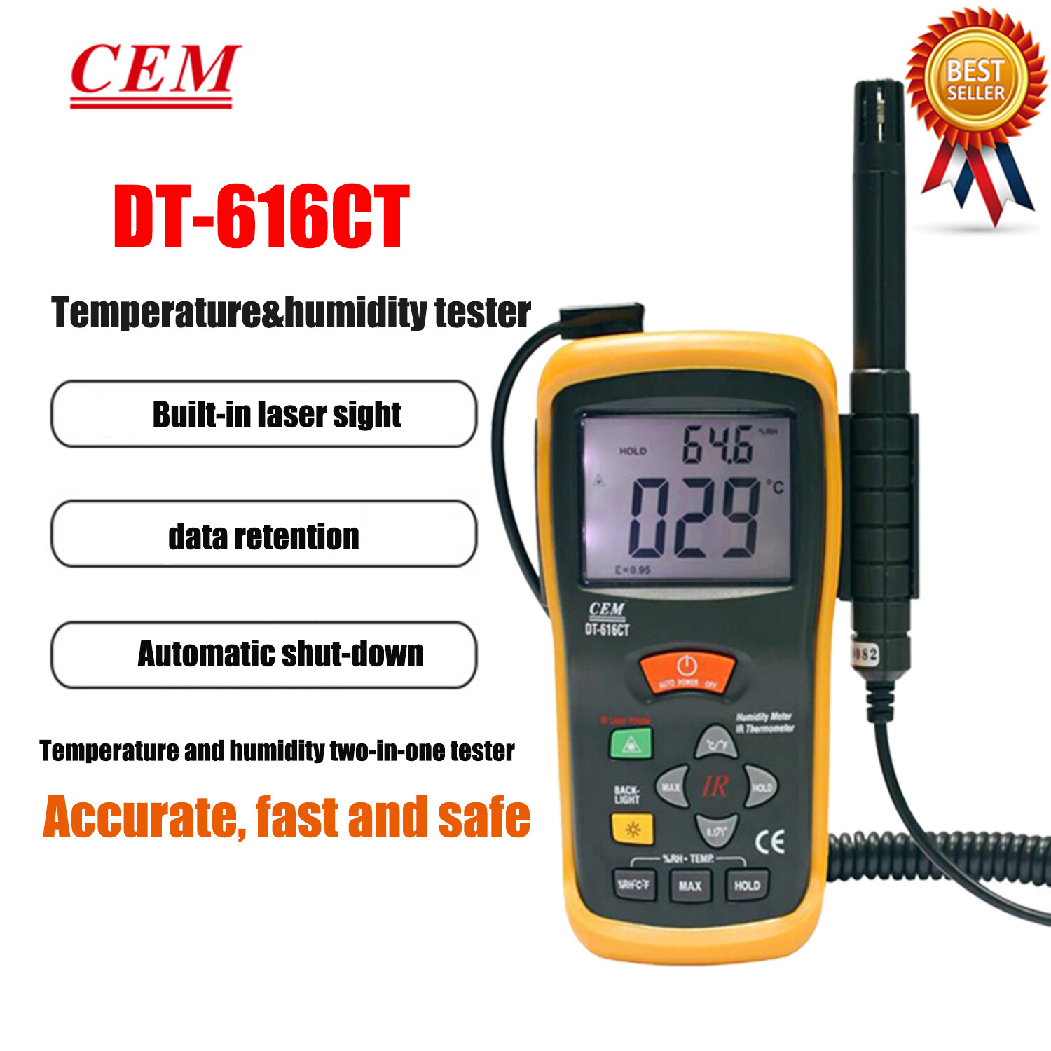 CEM DT-616CT Professional Handheld High Precision Humidity Temperature ...