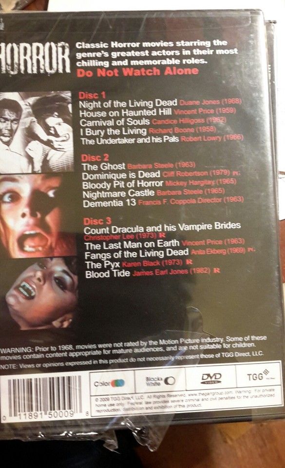 Horror 15 Film Collection (DVD, 2009, 3-Disc Set) Brand New shrink wrap ...
