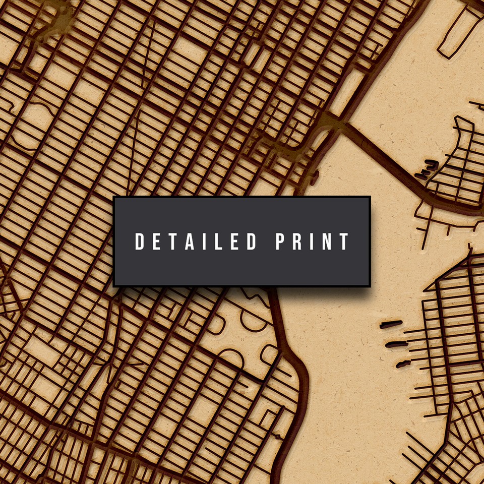 Laser Engraved New York Map Etched on 1/2" Wood - NY City Street Home ...