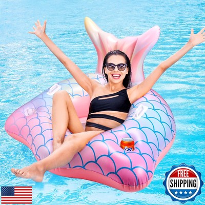 Inflatable Pool Float Mermaid Tail Pool Floating Chair with Cup Holders, Back | eBay