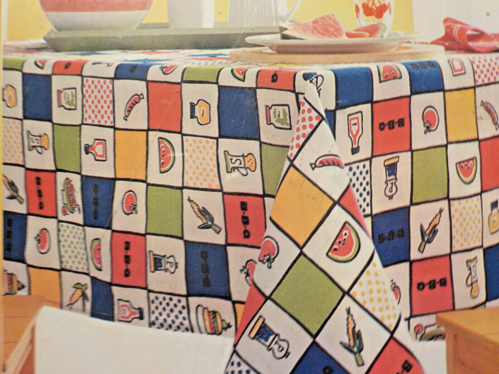 NEW Primary Colored Whimsicall Backyard BBQ Table Linens 70" ROUND w ...