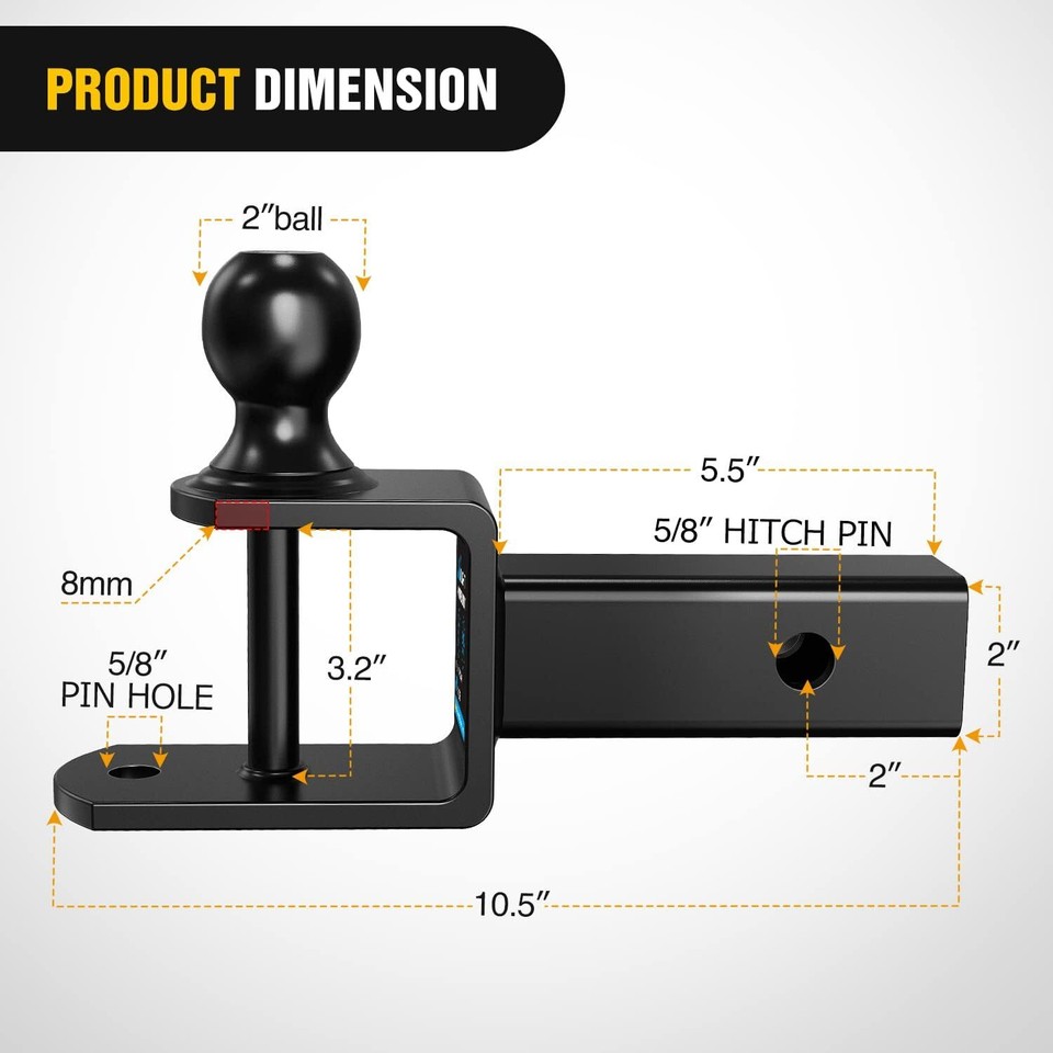 Nilight ATV/UTV Three-Way Hitch with 2 Inch Ball 3 Trailer Hitch Ball ...