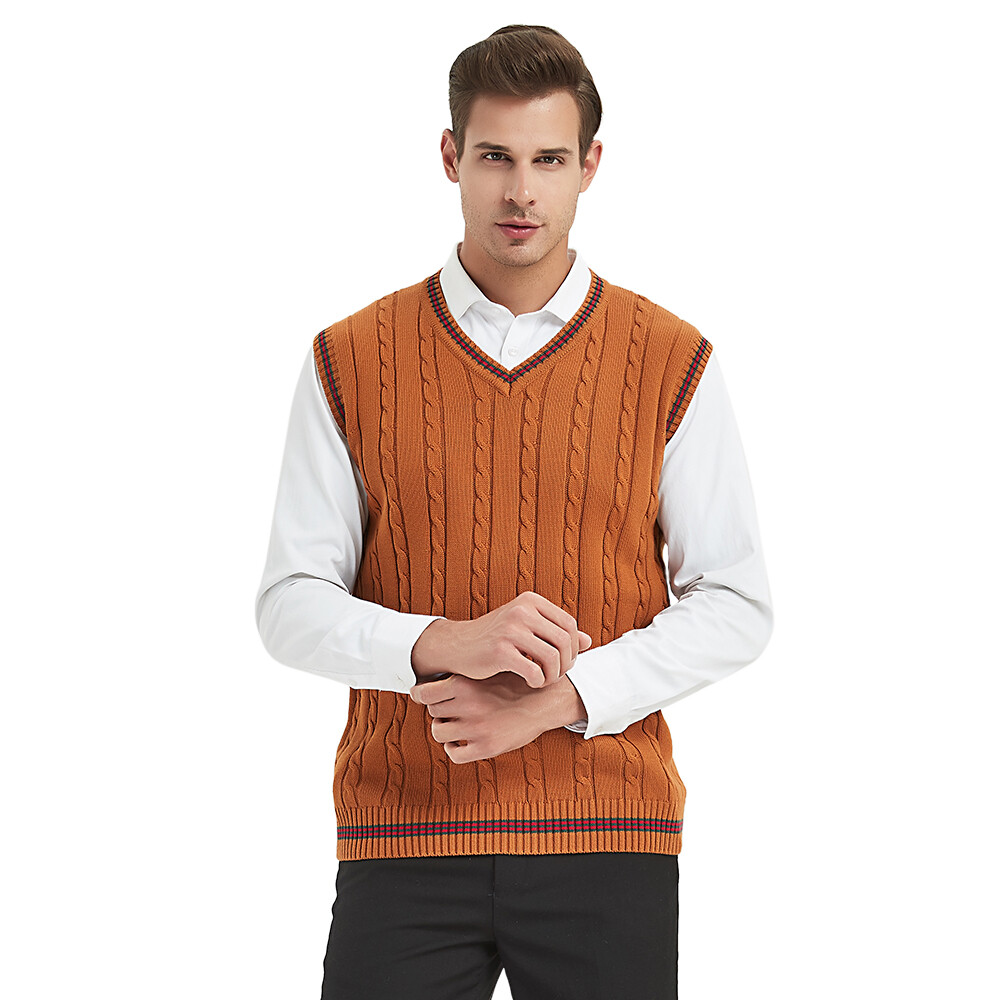Mens Sweater Vest V Neck Sleeveless Pullover Basic Cable Knit Work ...