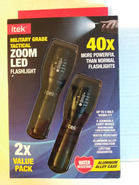 2 Pack iTek Megalight Waterproof 40x LED Compact Tactical Flashlights ...