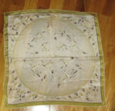 Vintage Green Brown Opera Singer Roses 100% Silk Square Scarf Hankie 16 ...