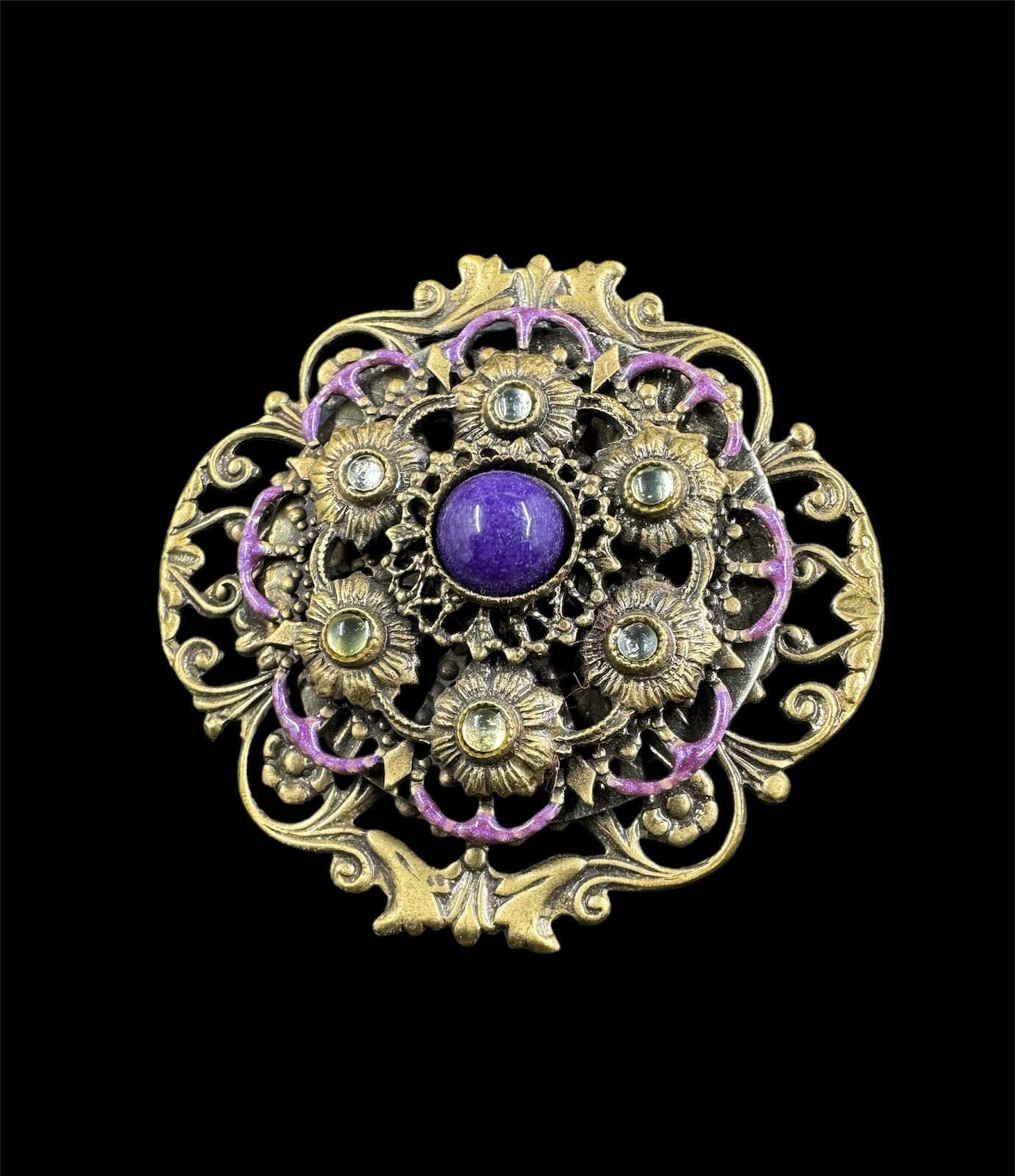 Vintage Amethyst & rhinestone Brooch. Amethyst Enamel Brooch. Czech | eBay