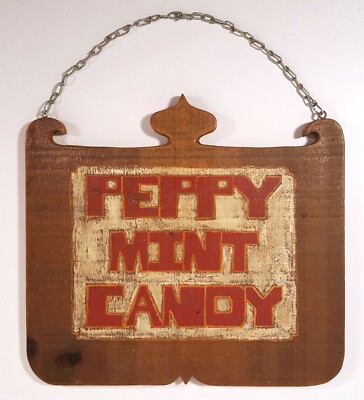 PEPPY MINT CANDY VINTAGE HANDPAINTED WOOD SIGN OLD-FASHIONED WALL ...