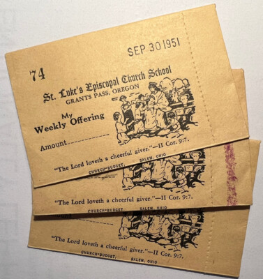 1951 Offering Envelopes ST LUKE'S EPISCOPAL CHURCH SCHOOL Grants Pass ...