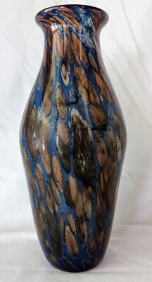 Vintage Michael Cohn Studio Art Glass Blue Tortoise Shell Vase 9.5 ...