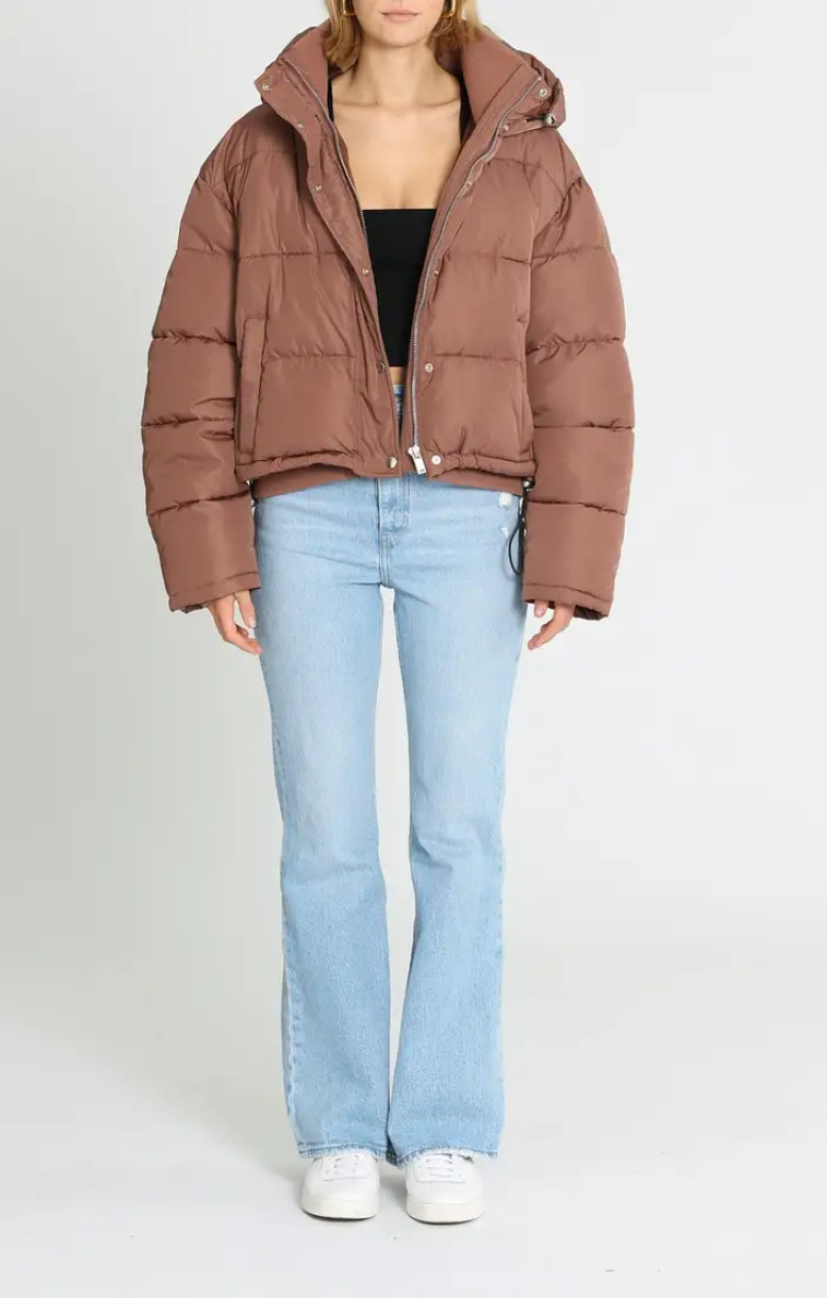 Ena Pelly Isla Cropped Puffer Jacket in Coco Size 12 … - Gem