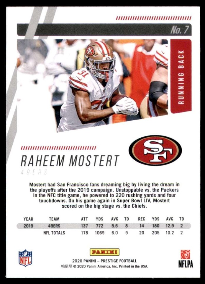 2020 Prestige Raheem Mostert #7 Tw2571 | eBay