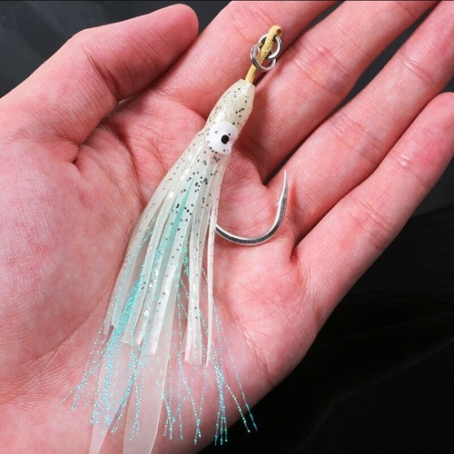 10PCS Skirt Squid Hook Glow Rubber Jigging Fishing Lure Assist Hook ...