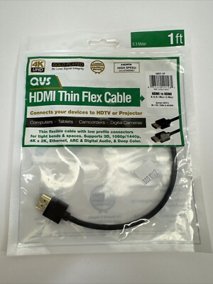 QVS HDMI Thin Flex Cable- HDMI To HDMI A to A Thin Flex Cable 1 Ft | eBay