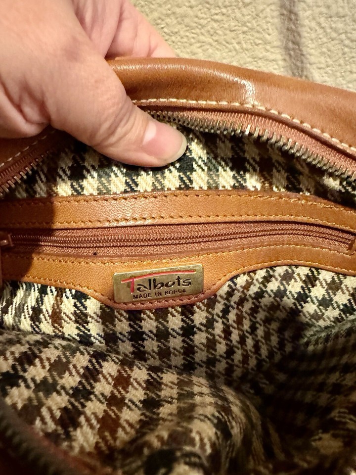 Talbots Brown Leather Crossbody Handbag Purse With Scalloped Detail EUC ...