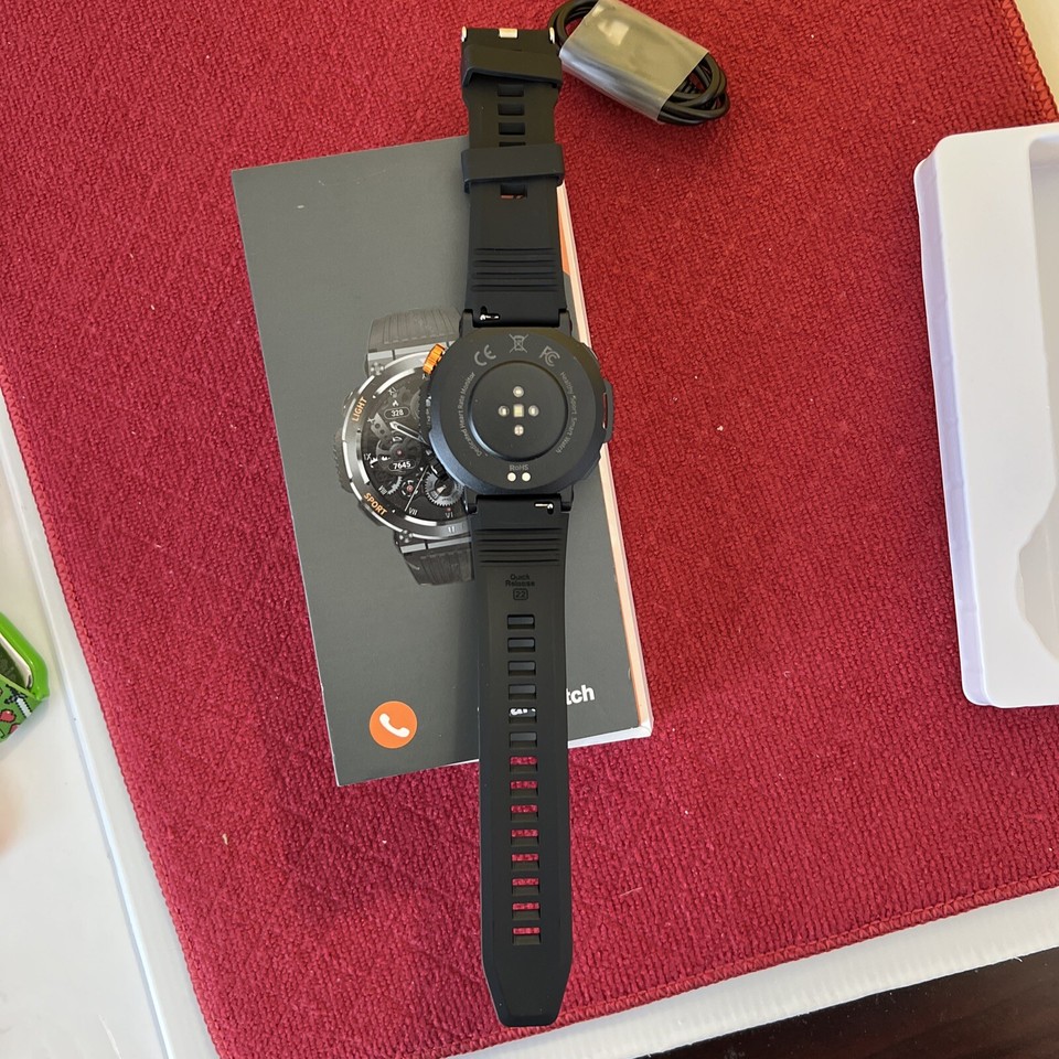 HT3 Mens MIlitary Style Smart Watch, Black, 1.4 Round Face Black Band ...