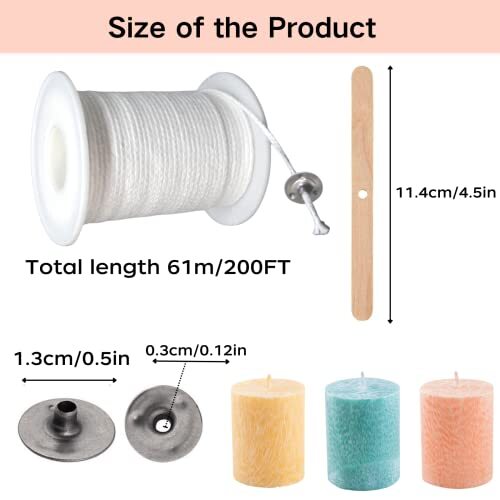 200Ft Candle Wicks Roll Natural Cotton Core Spool w/ 125Pcs Metal ...