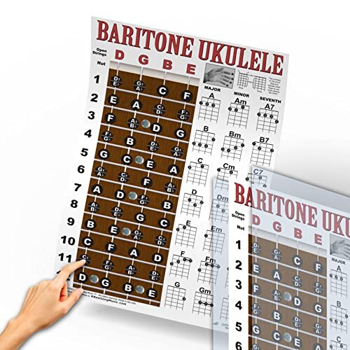 Laminated Baritone Ukulele Fretboard Notes & Easy Beginner Chord 11 x ...