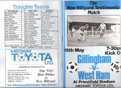 Vintage GILLINGHAM FC 1983/84 v West Ham - Ron Hillyard Testimonial | eBay
