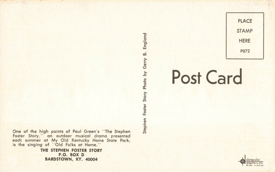 Postcard The Stephen Foster Story My Old Kentucky Home State Park ...