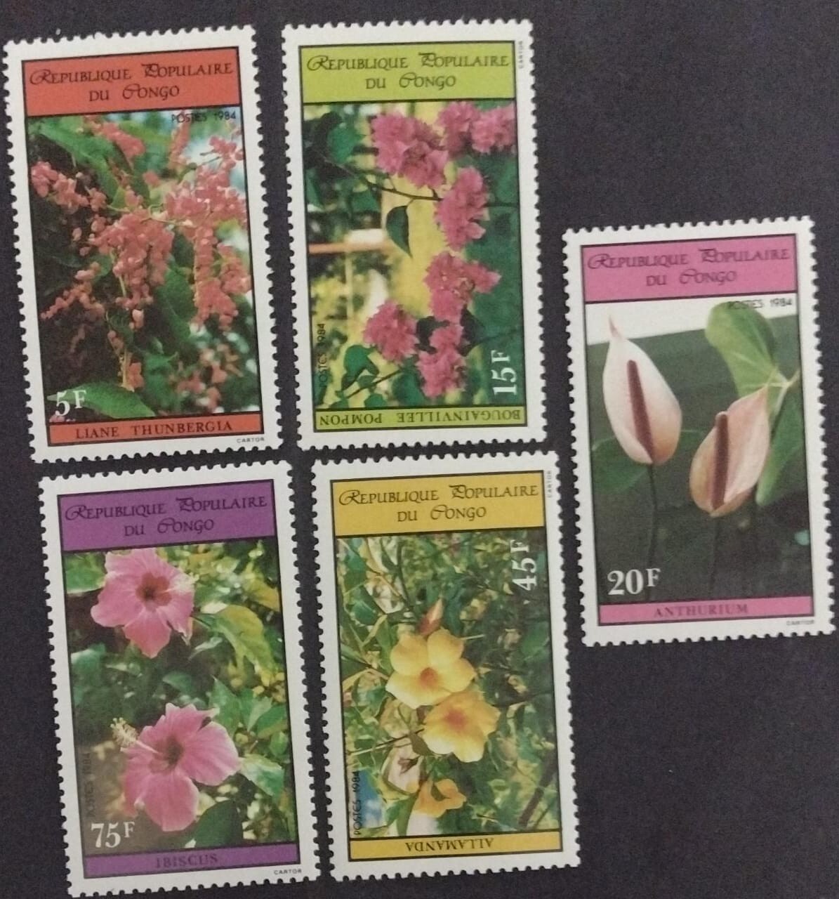 SD)1984, CONGO, FLORA, TUNBERGIA, BOUGAINVILLE, HIBISCUS, YELLOW ...