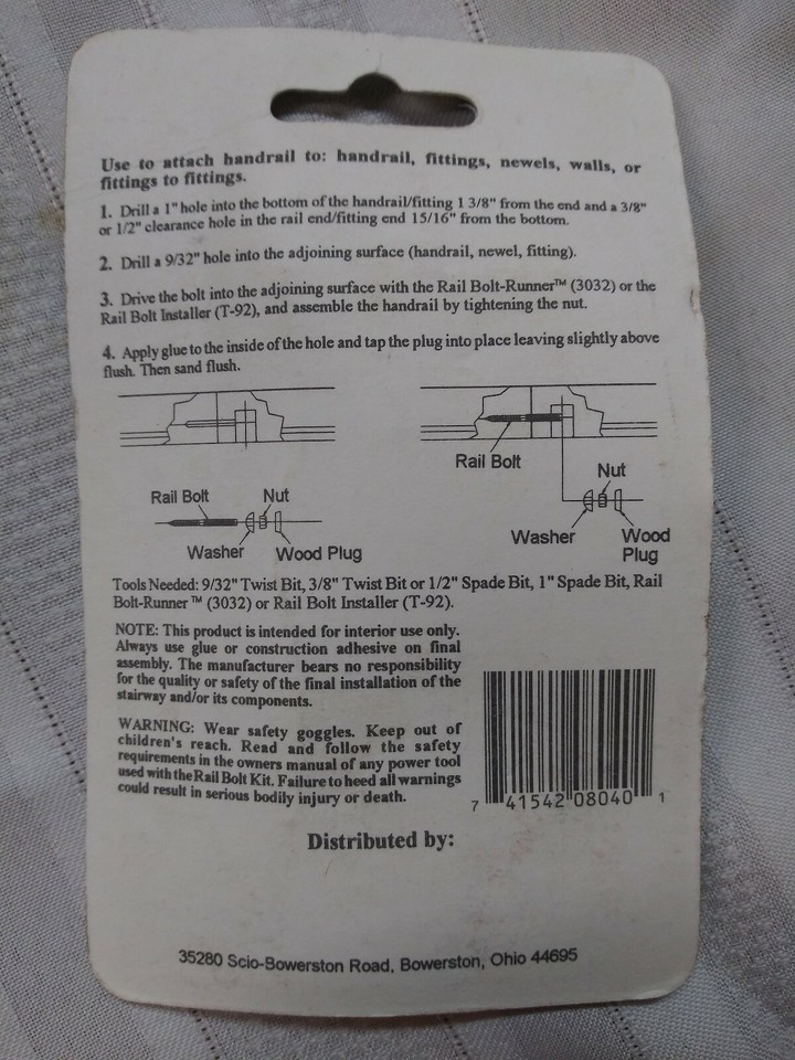 L.J Smith Stair Systems Rail Bolt Kit Part # 3079-O NOS Open but ...