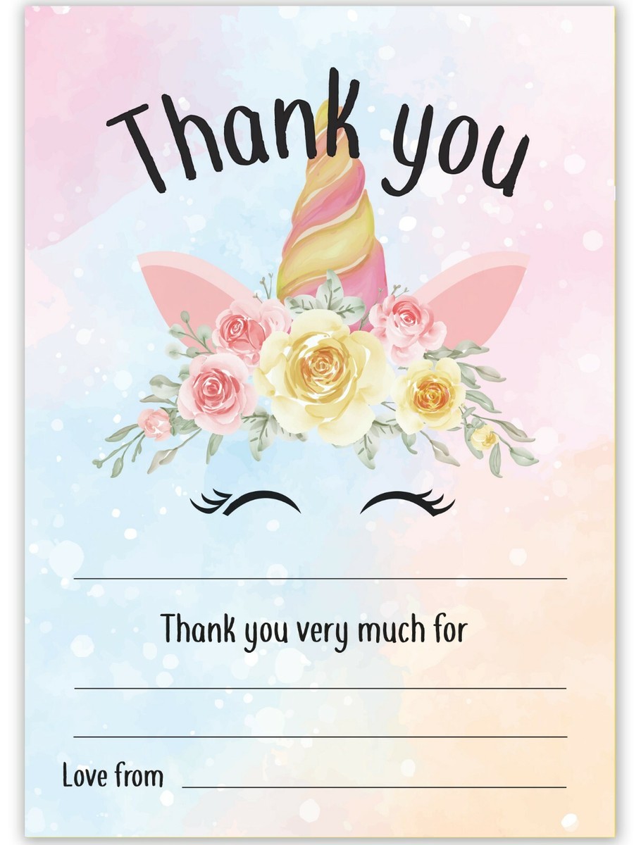 Unicorn Birthday Thank You Notes Rainbow Unicorn Personalised Thank