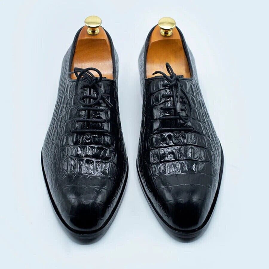 Handmade New Men Black alligator shoes, Men black crocodile dress ...