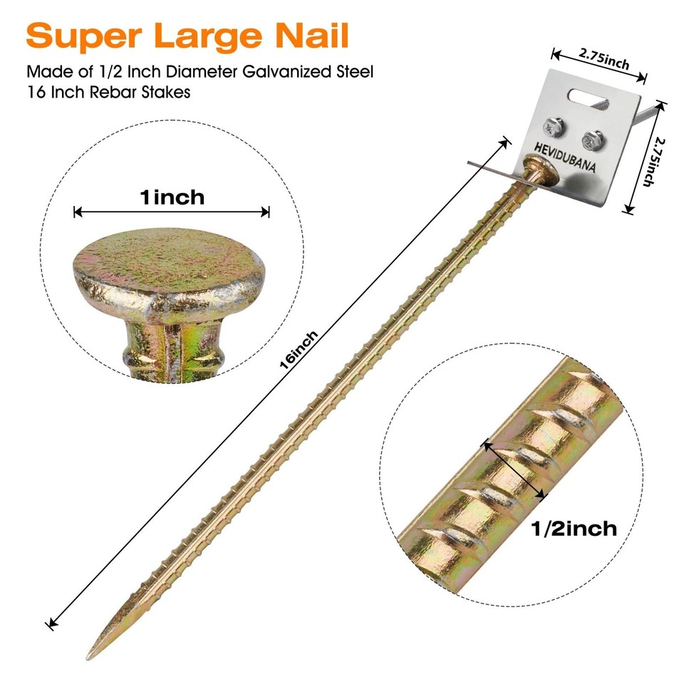 Ground Anchors 16" Large Ground Nail Stake with Brackets 8pcs Earth ...