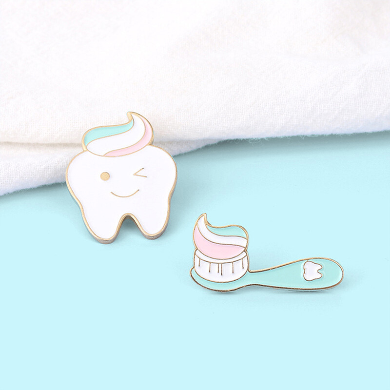 Tooth and Toothbrush Enamel Pins Wink Smile Tooth Brooches Dentist ...