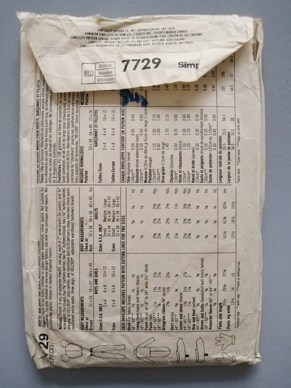 MICKEY MOUSE Costume - SIMPLICITY Sewing Pattern 7729 | eBay Australia