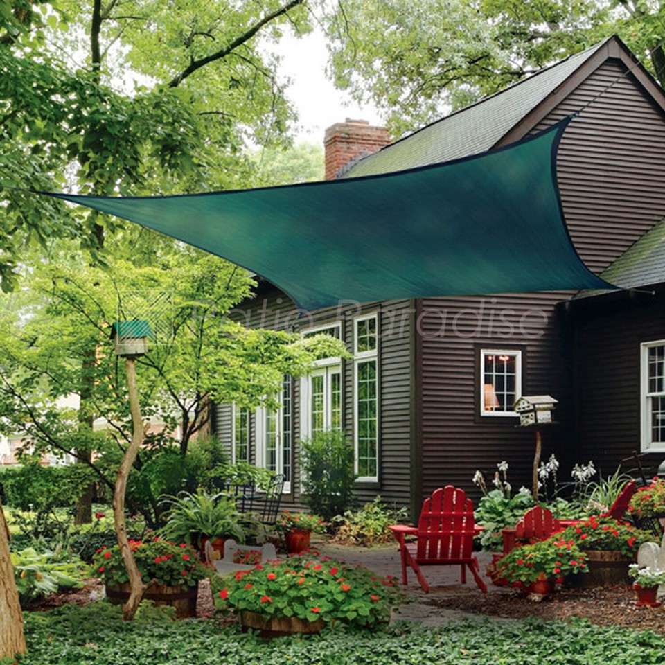 Permeable Rectangle Sun Shade Sail Shelter Cover UV Blocker for Garden ...