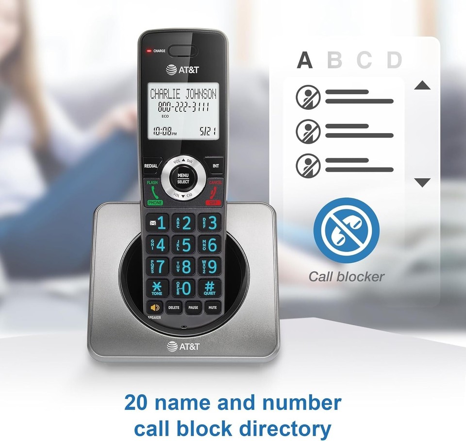 AT&T Cordless Home Phone 2 Handsets Call Block Caller ID Duplex ...