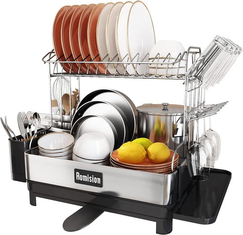 Romision Dish Rack and Drainboard Set, 304 Stainless Steel 2 Tier Large ...