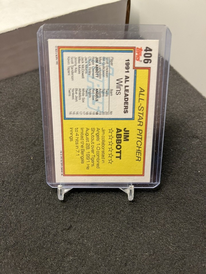 Jim Abbott 1992 Topps card 406 California Angels All Star | eBay