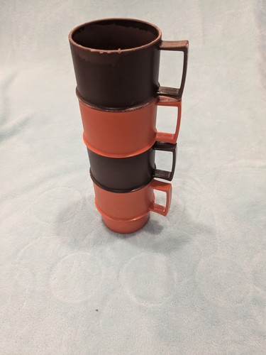 Tupperware Stackable Mugs Coffee Cups 1312 Brown, Orange Vintage Set of ...