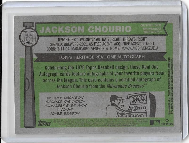 2025 Topps Heritage Jackson Chourio Real One's Blue Ink Autograph #ROA ...