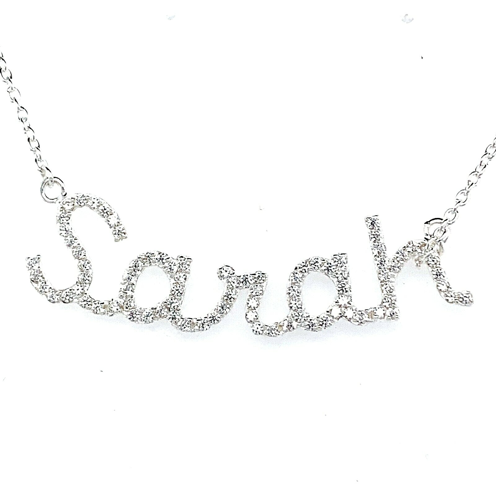Sarah - Crystal set Name Plate Bling Necklace Pendent Silver female ...
