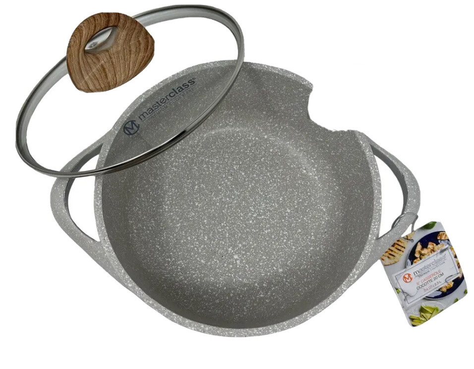 Masterclass Casserole Pot 8” Glass Lid 2.4Qt Premium Nonstick Kitchen ...