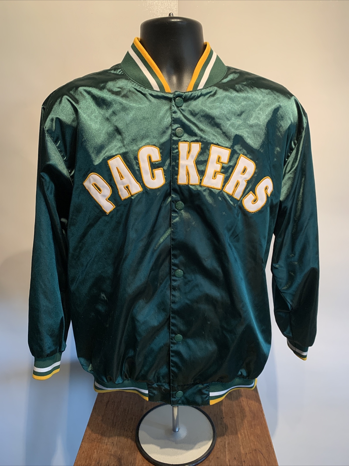 Green Bay Packers NFL Football Satin Snap Varsity Letterman Jacket ...