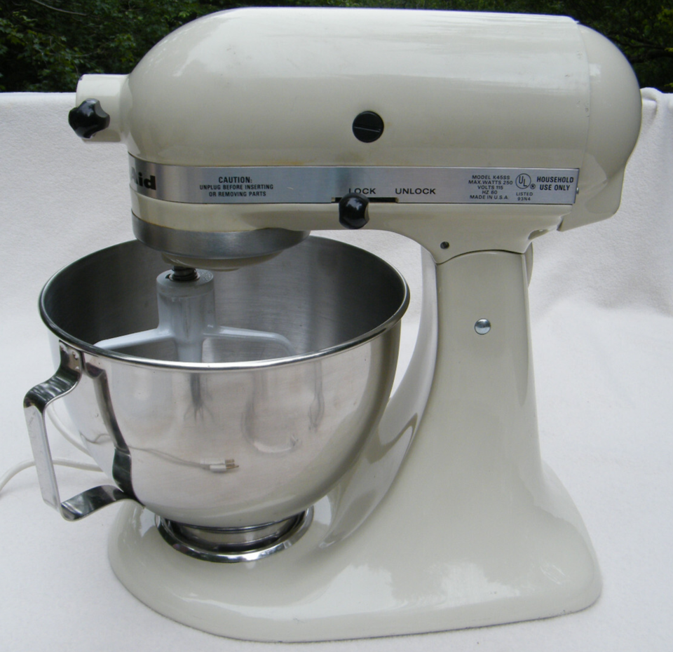KitchenAid K45SS Almond Mixer/SS Bowl/Splash Guard/Whip/Flat Beater/Lid ...