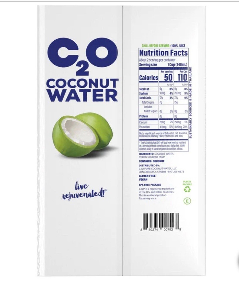 C2O Coconut Water Hydration Pack with Pulp, Original, 17.5 fl oz, 15 Count | eBay
