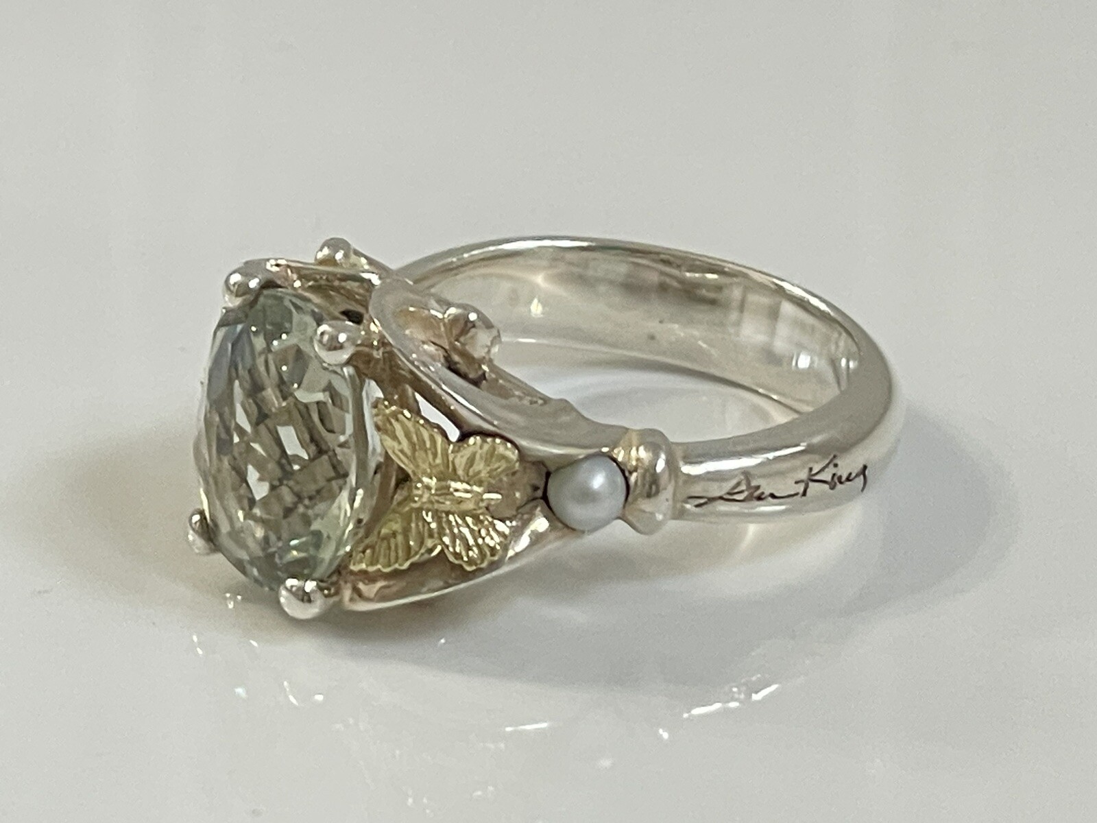 ANN KING Signed Sterling Silver 18K Gold Prasiolite P… - Gem