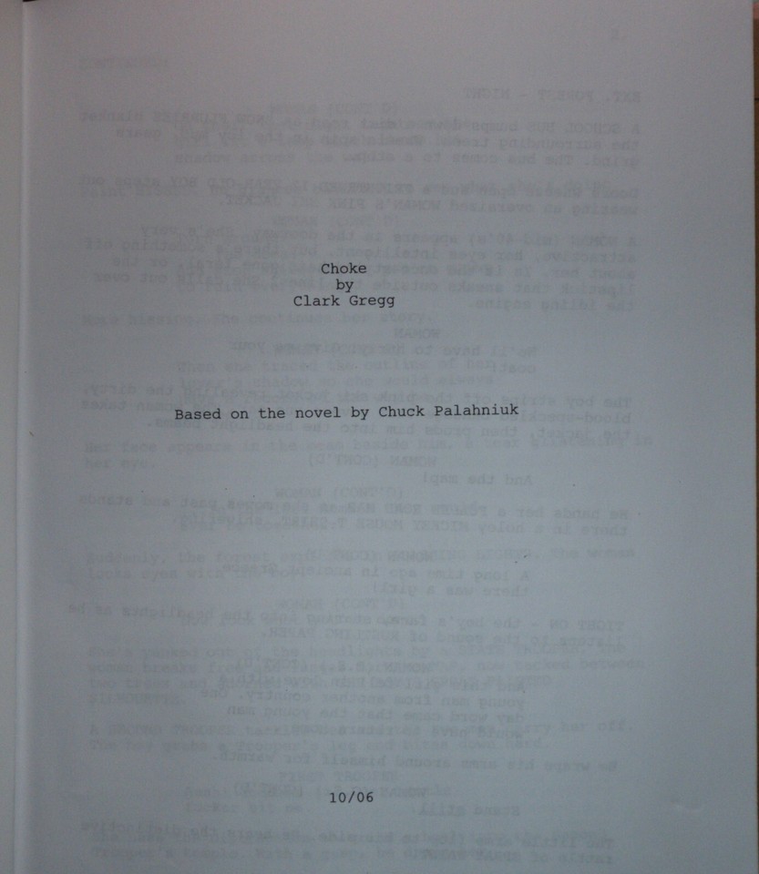 Choke Movie Script by Clark Gregg Based on novel by Chuck Palahniuk | eBay