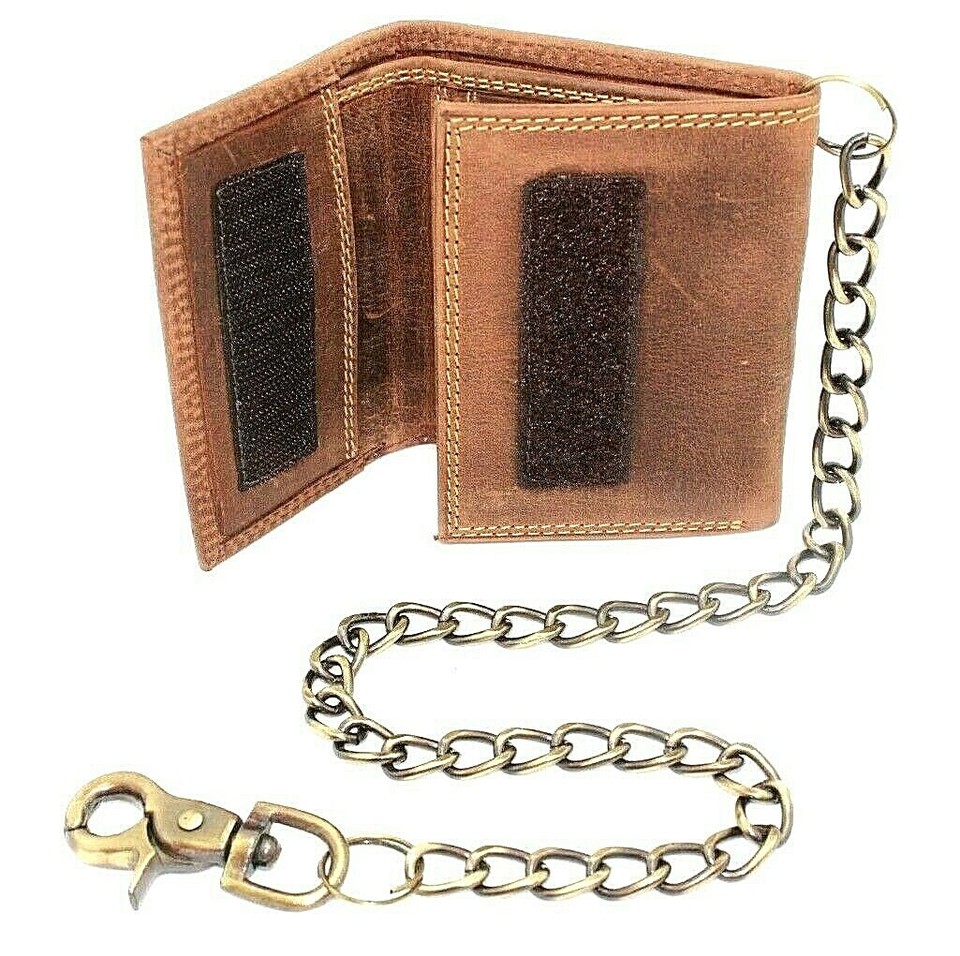 RFID Leather Trifold Chain Wallet & without chain Snap closer Hidden ...
