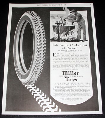 1916 OLD MAGAZINE PRINT AD, MILLER "GEARED TO THE ROAD" TIRES, WITH ...