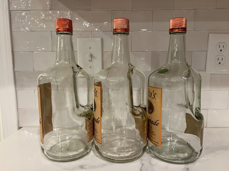 3 Tito's Handmade Vodka Bottles 1.75 Liter w/ handle, 3 Empty Glass ...