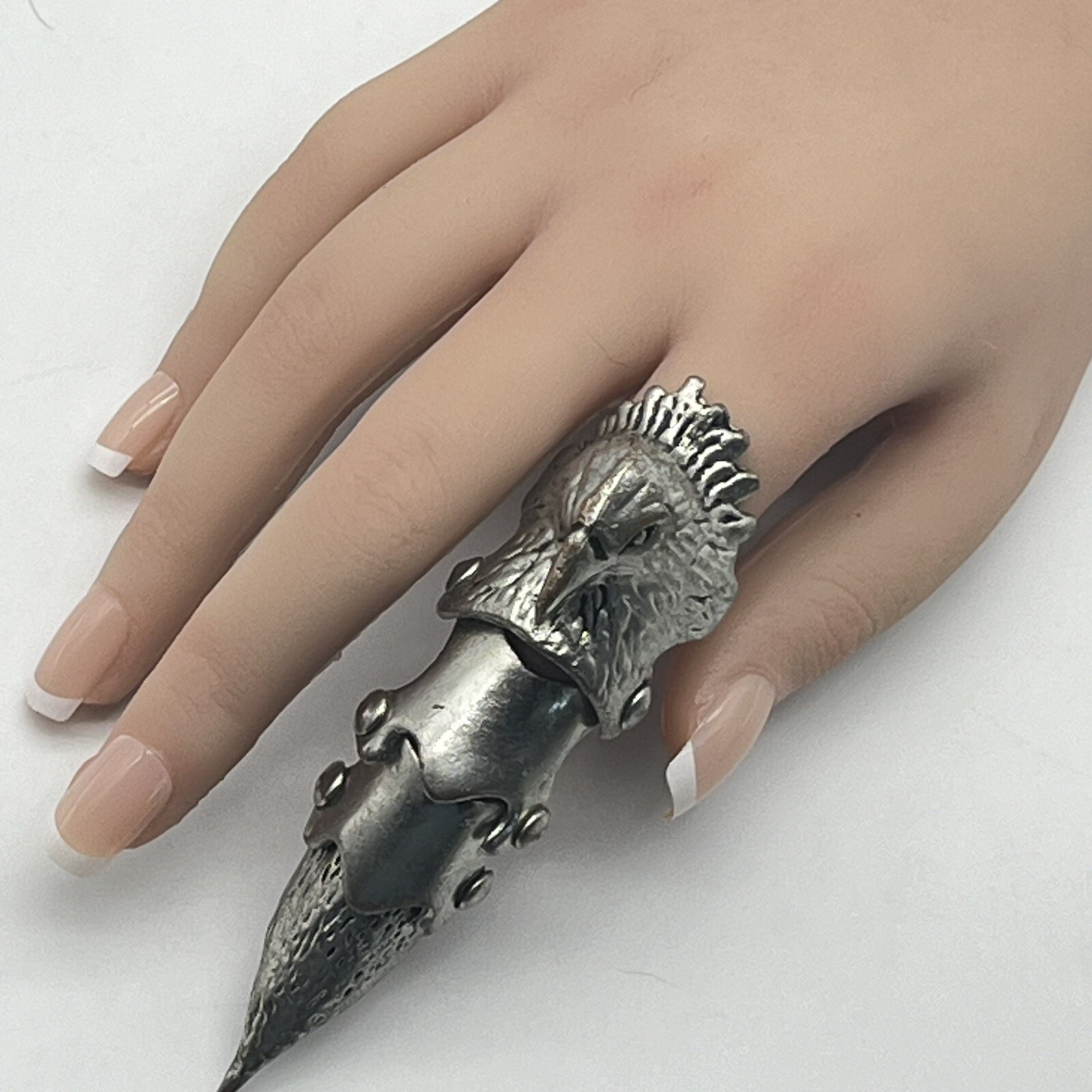 Full Finger Ring Knuckle Joint Hinged Silver Tone Rav… - Gem