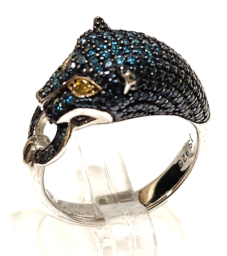 Affinity JS 925 Sterling Silver Blue Yellow Diamond Panther Jaguar Cat ...