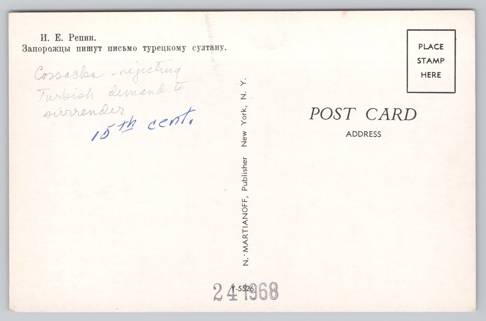 I Repin Cossacks Writing Letter To Turkish Sultan Chrome Postcard Vtg ...