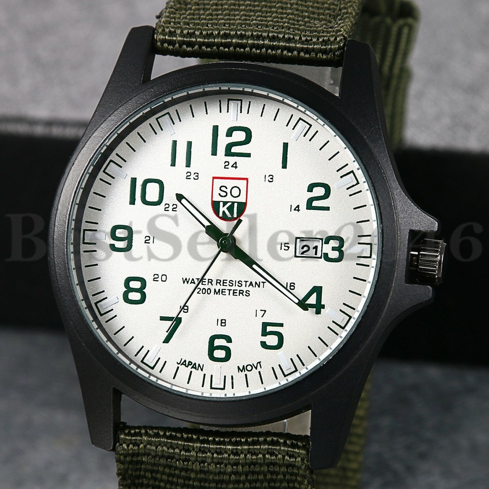 Mens Army Military Analog Watch Nylon Quartz Date Sports Wrist ...